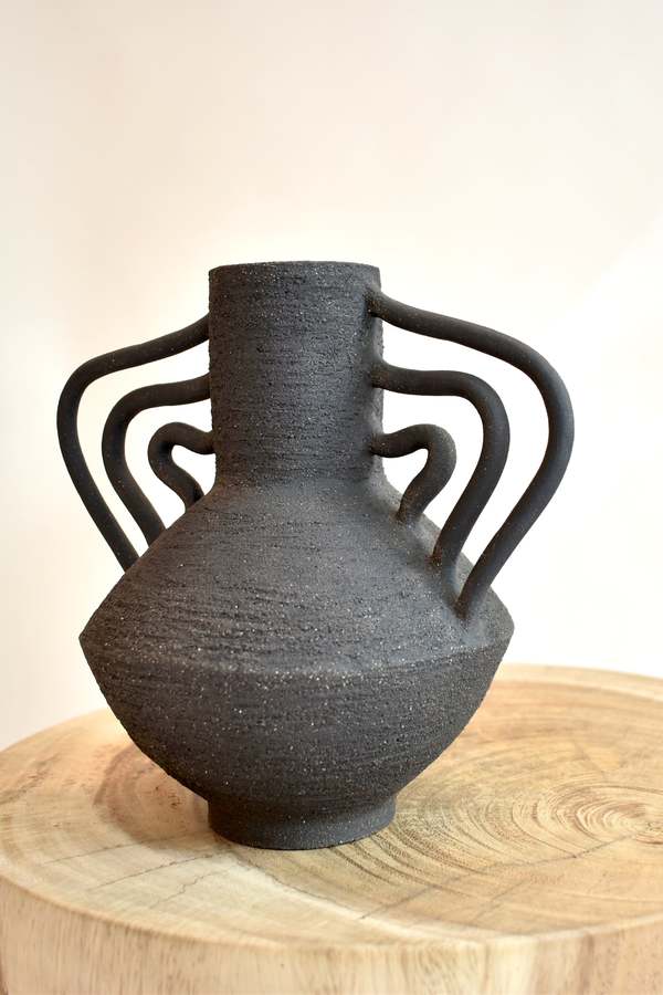 Ruby Bell Ceramics Geometric Tri Handle Vessel - Black Clay | Garmentory