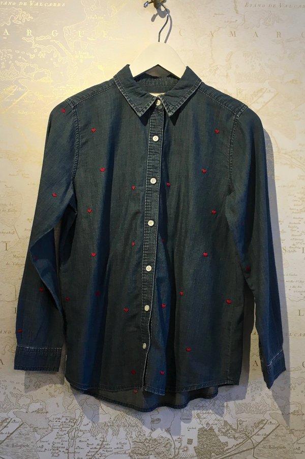 The Great. Denim Campus Shirt with Hearts | Garmentory