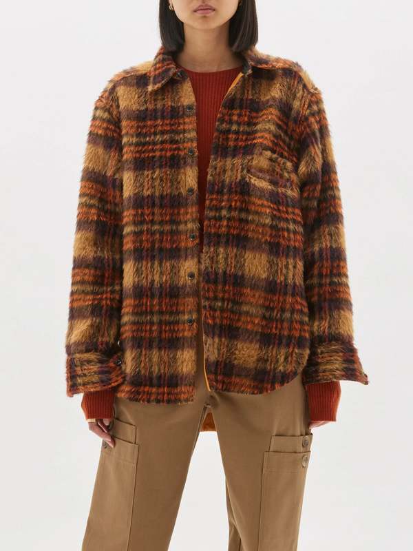 Bassike Checkered Overshirt - Brown/Orange | Garmentory