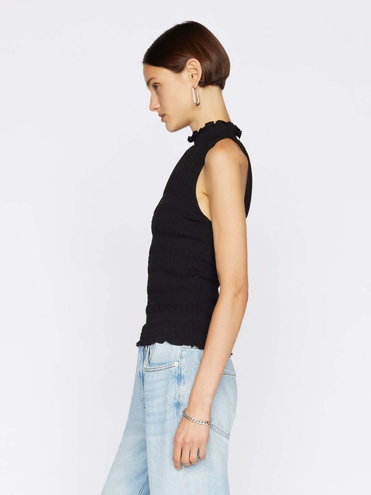 FRAME Denim Smocked Knit Halter Top - Noir | Garmentory
