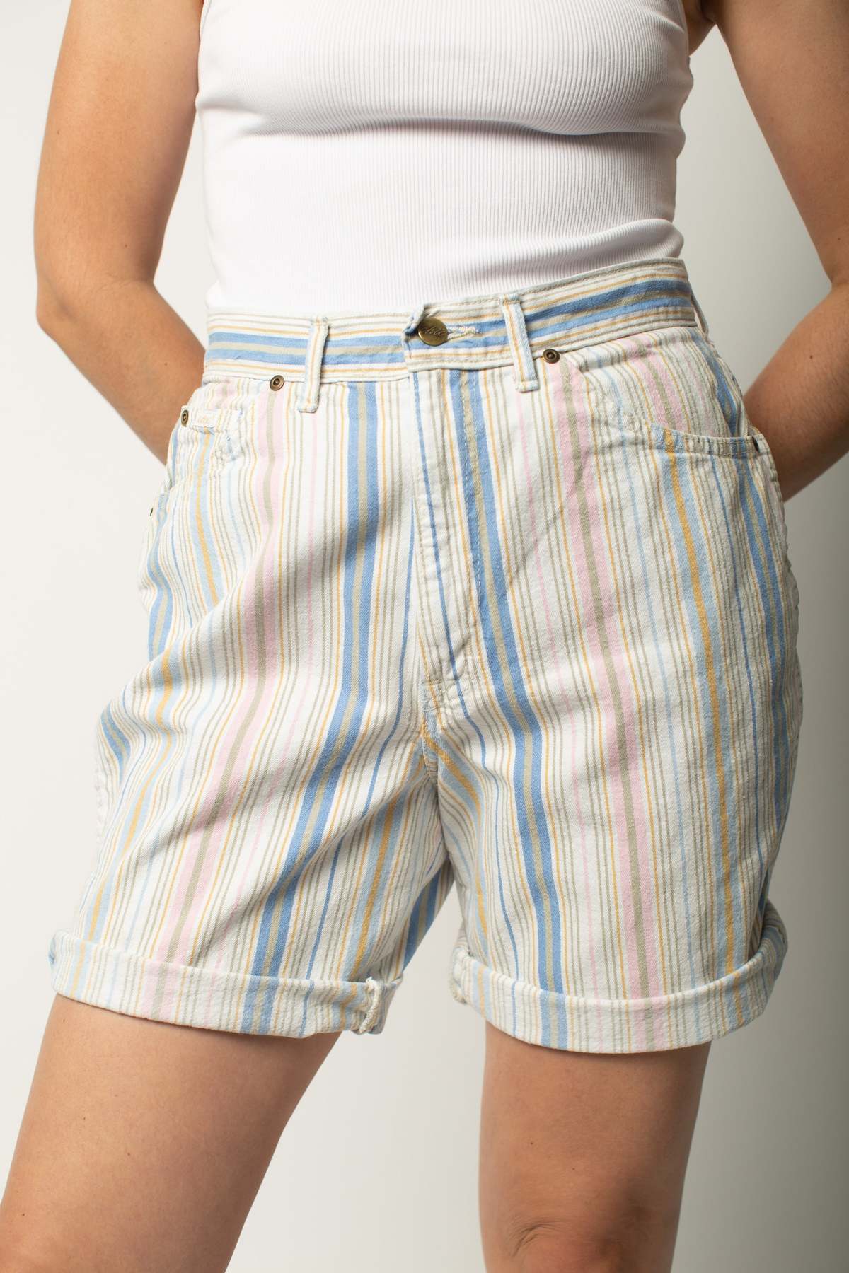 Multi-Color Striped Denim Shorts | Garmentory