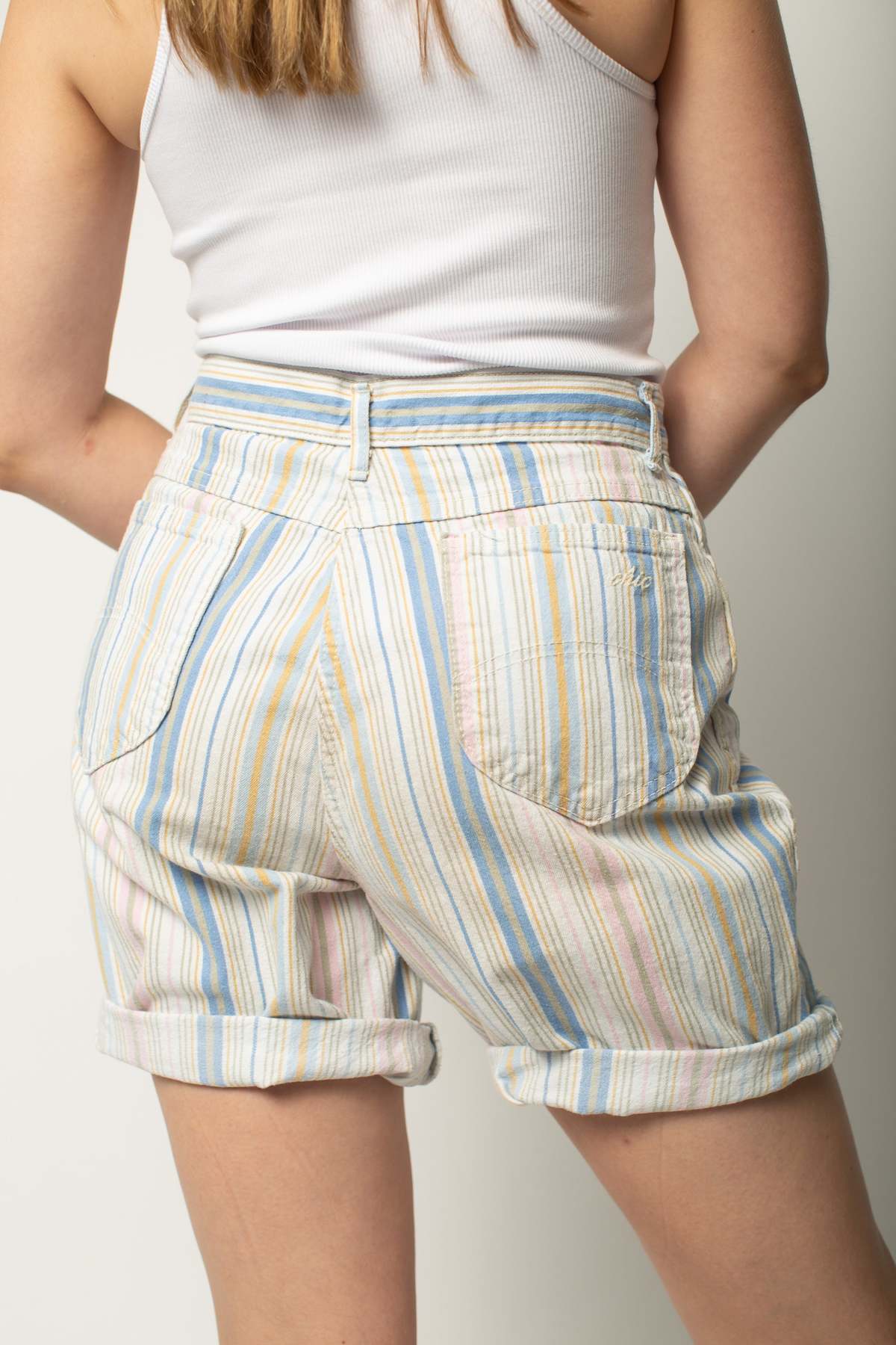 Multi-Color Striped Denim Shorts | Garmentory