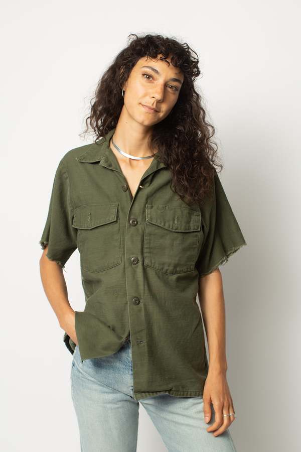Preservation Vintage Short Sleeve Military Button-Up | Garmentory