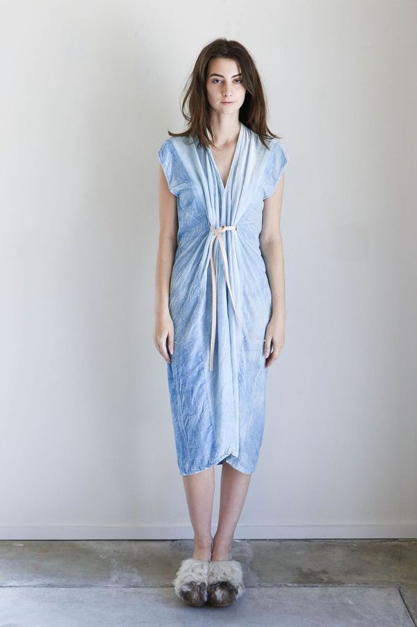 Miranda Bennett Knot Dress in Light Indigo Velvet | Garmentory