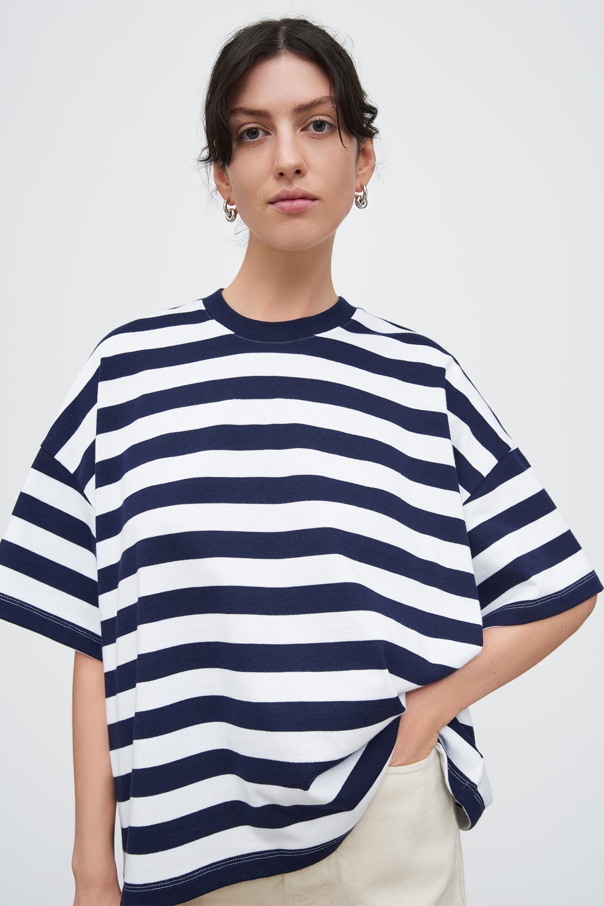 Kowtow Oversized Boxy Tee - Navy/White Stripe | Garmentory