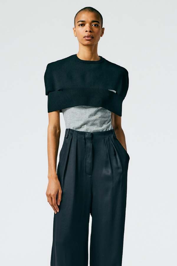 Tibi Sculpted Wool Sweater Cutout Cape - Black | Garmentory