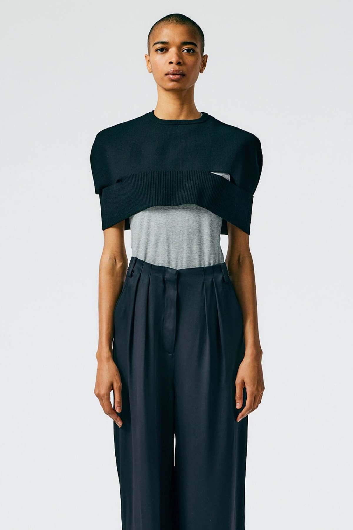 Tibi Sculpted Wool Sweater Cutout Cape - Black | Garmentory