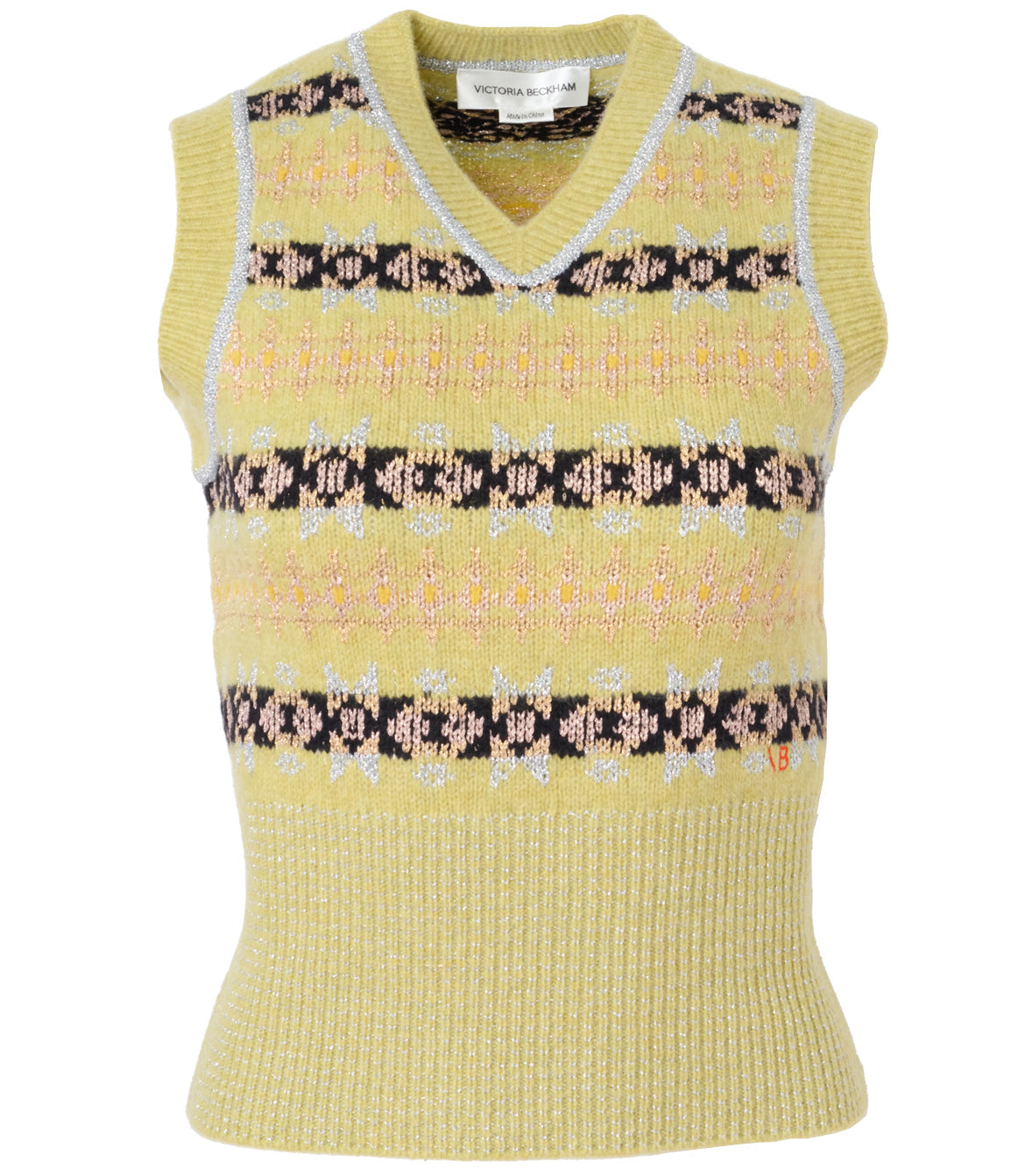 Victoria Beckham V-Neck Tank - Lime Fair Isle | Garmentory