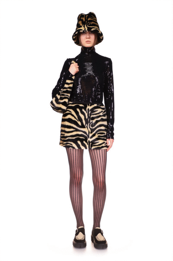 Anna Sui Zebra Faux Fur Mini Skirt - Black Multi | Garmentory