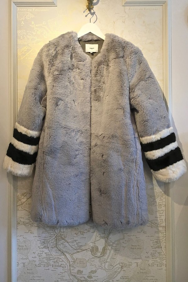 Suncoo 'Eddie' Fun Fur Coat with Stripe Cuff | Garmentory