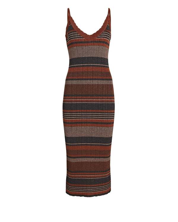 L'agence Sandi Stripe Dress - Charcoal Grey/Chocolate Brown | Garmentory