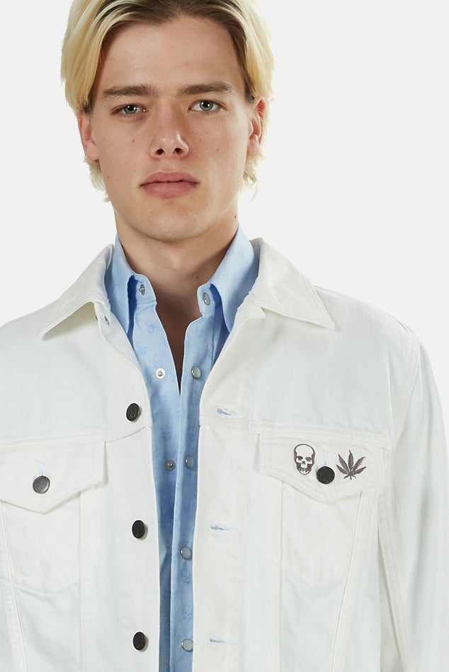 Lucien Pellat-Finet Skull Jean Jacket - White Skull/Leaf Pattern ...