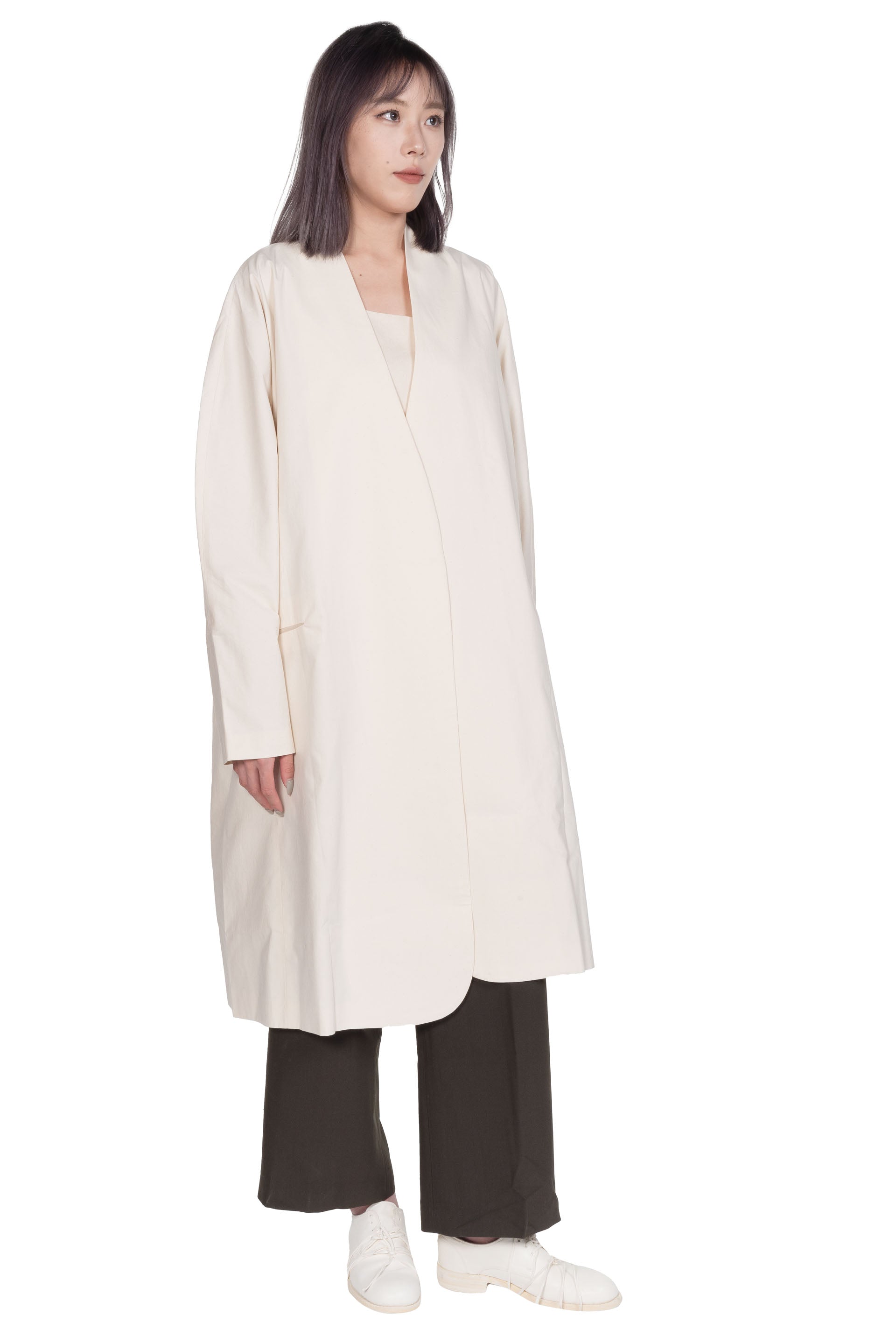 Kar Long Collarless Coat - White | Garmentory