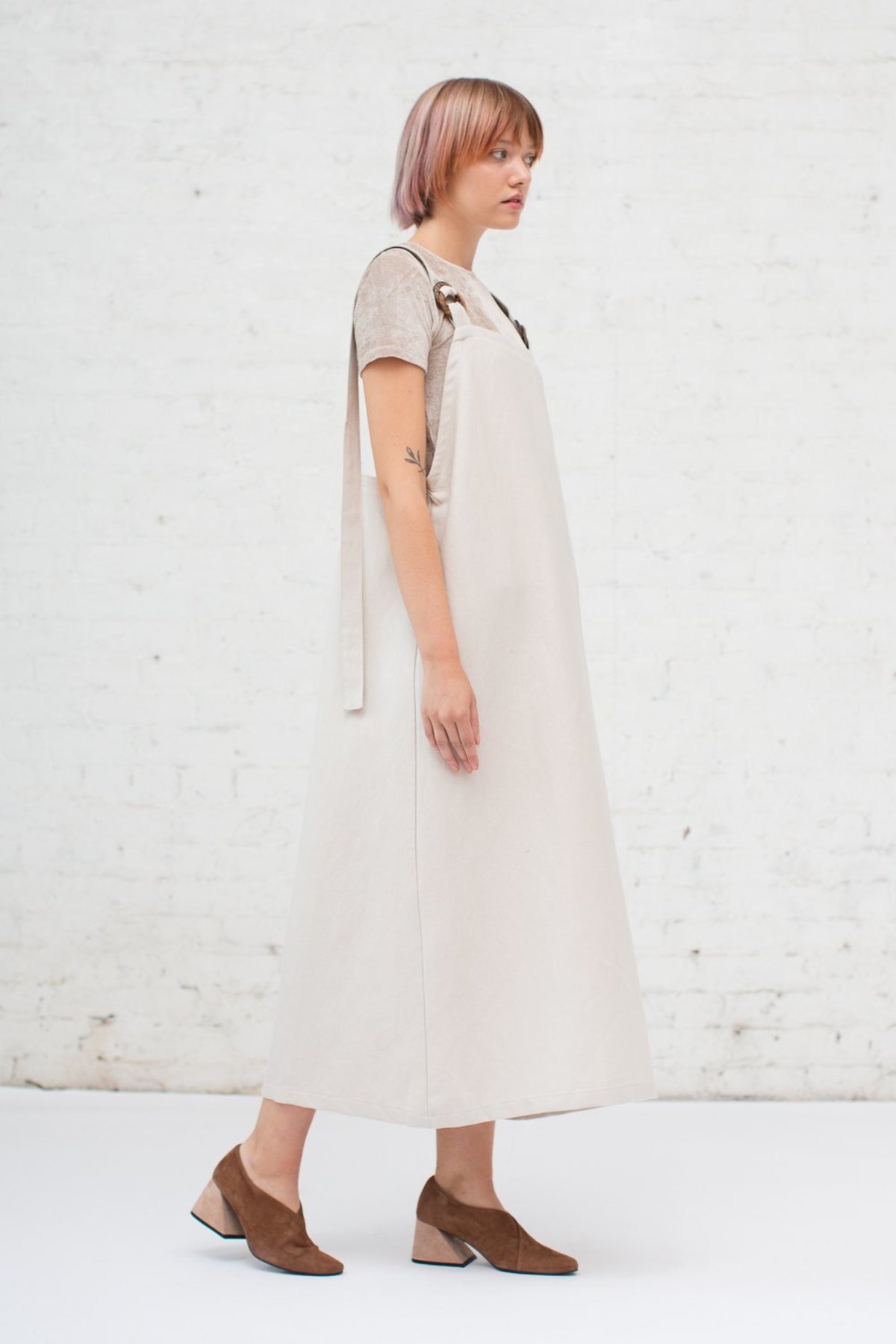 Baserange Duffy Overall Dress in Beige | Garmentory