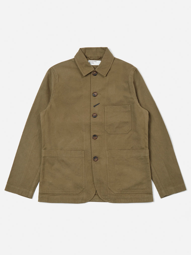 Universal Works Nebraska Cotton Bakers Chore Jacket - Olive | Garmentory