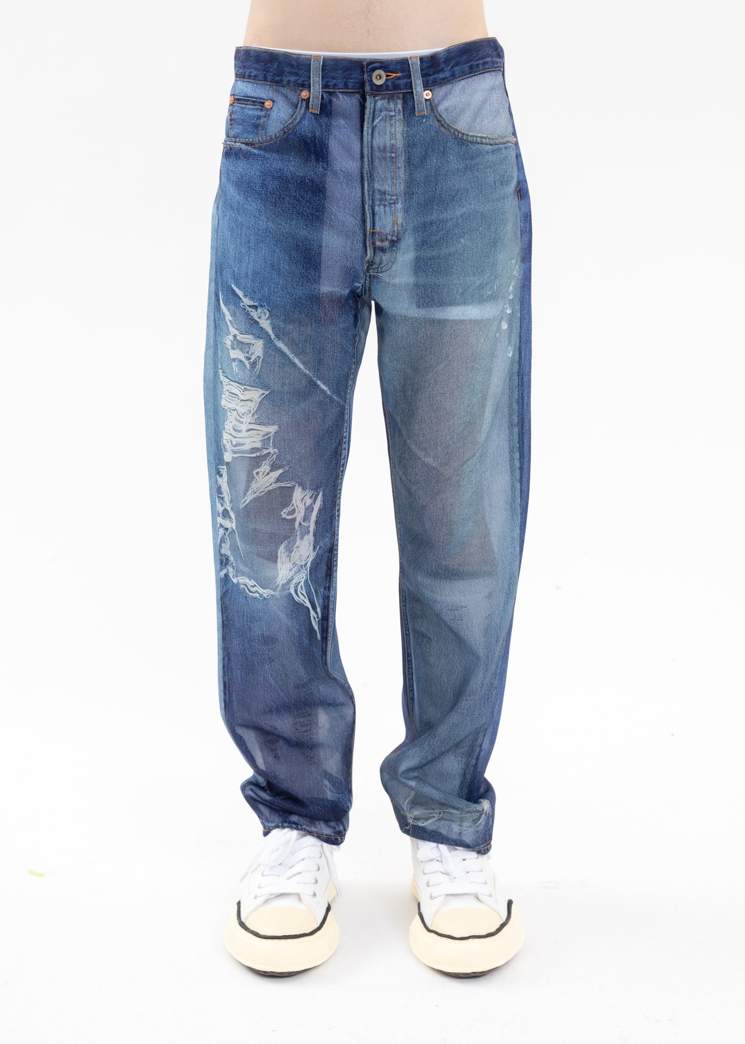 Doublet See-through Photo Print Denim Pants - Indigo | Garmentory