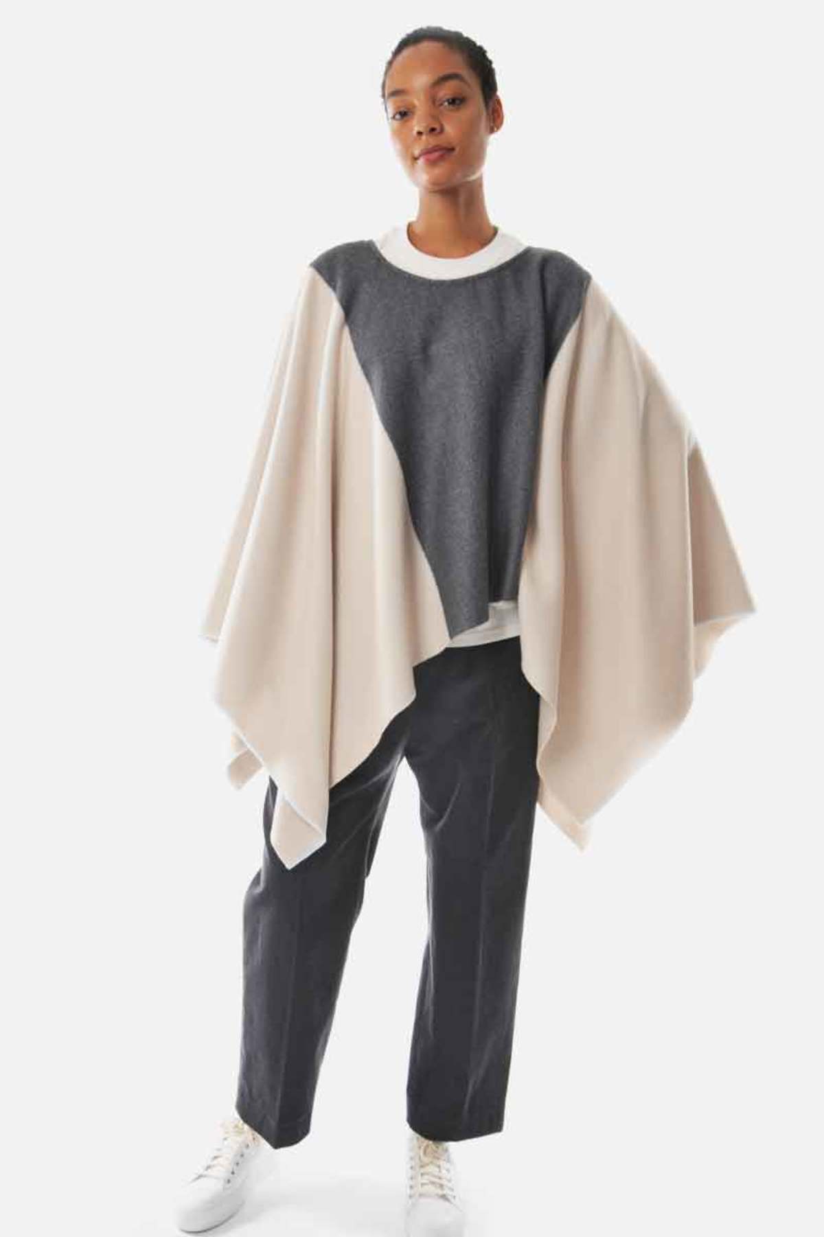 Sofie D'Hoore Center Poncho - Eggshell/Charcoal | Garmentory