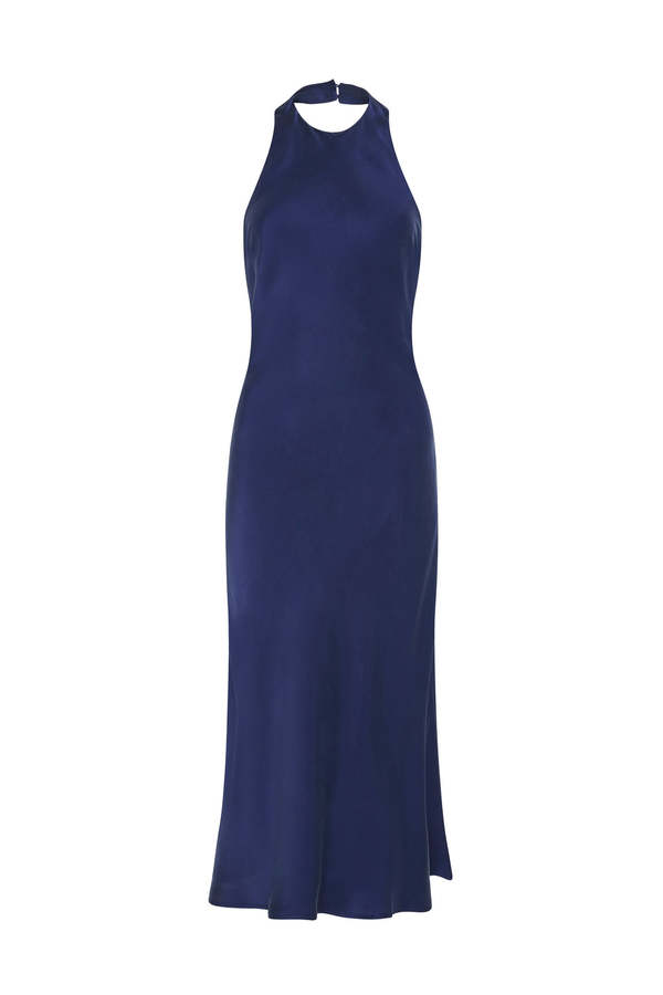 Silk Laundry Halter Dress - Deep Blue | Garmentory