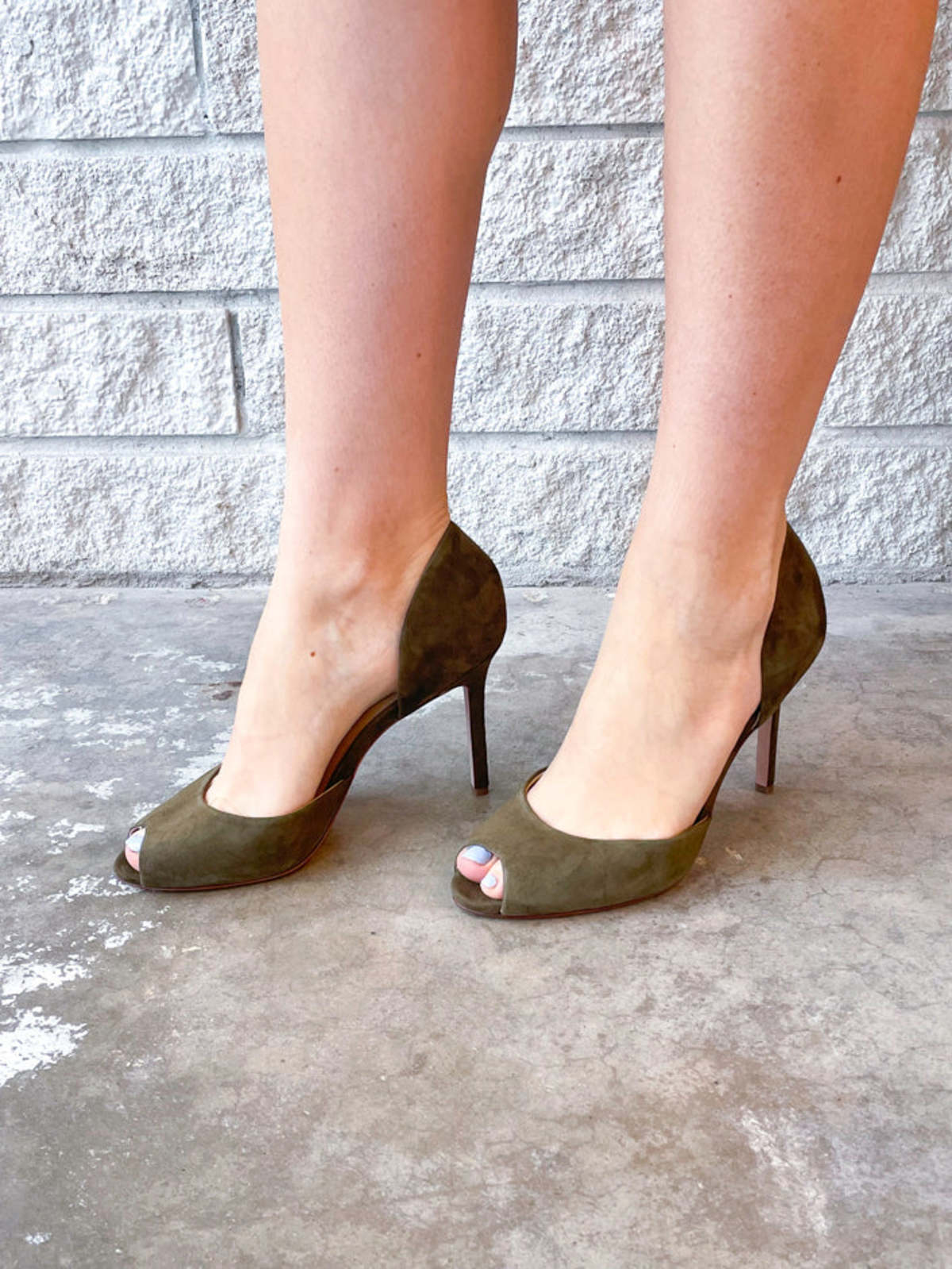 Veronica Beard GADOT SUEDE PEEP TOE PUMPS - MILITARY | Garmentory