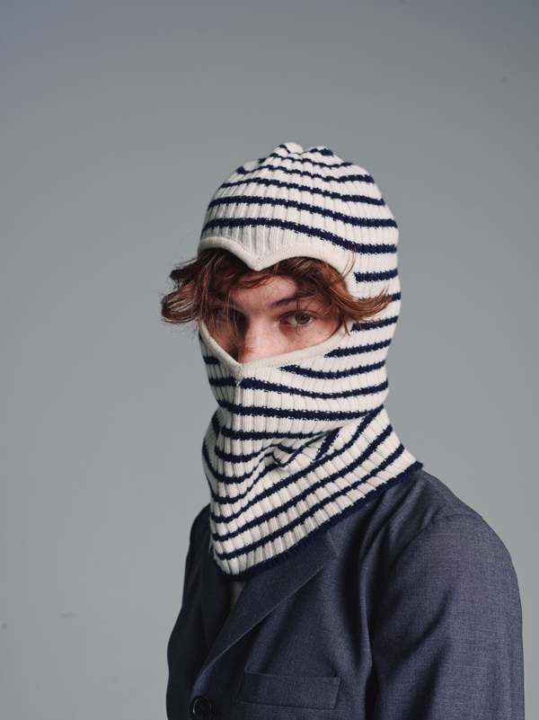 LOEWE Wool Stripe Heart Balaclava - Navy/White | Garmentory
