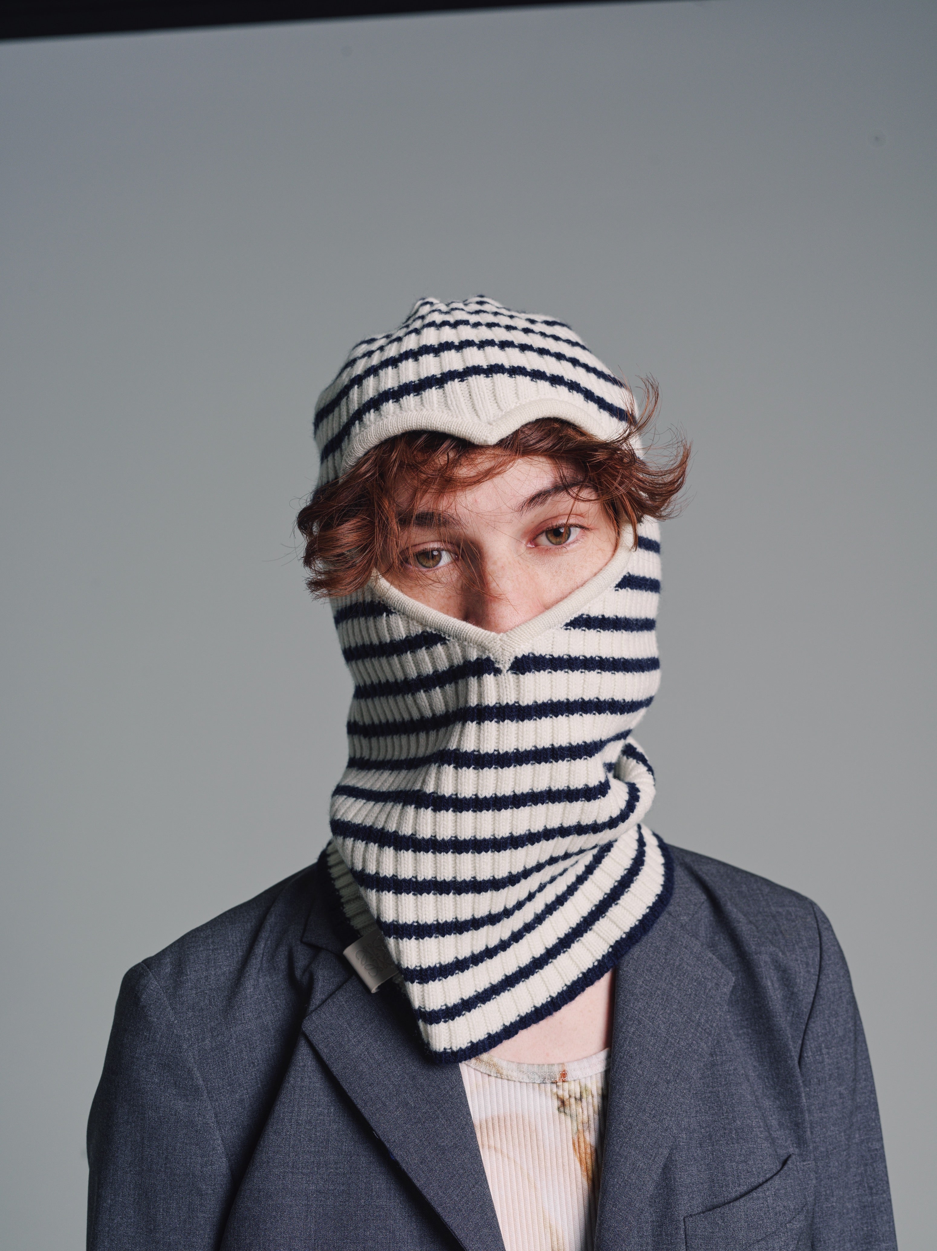LOEWE Wool Stripe Heart Balaclava - Navy/White | Garmentory