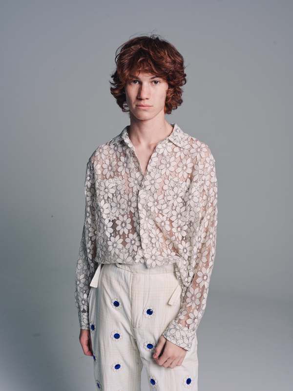 BODE Daisy Lace Long Sleeve Shirt - White | Garmentory