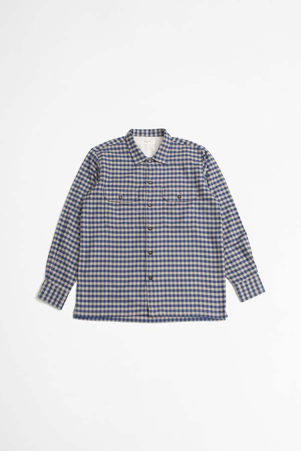 Universal Works Max Cotton LS Utility Shirt - Blue/Sand | Garmentory