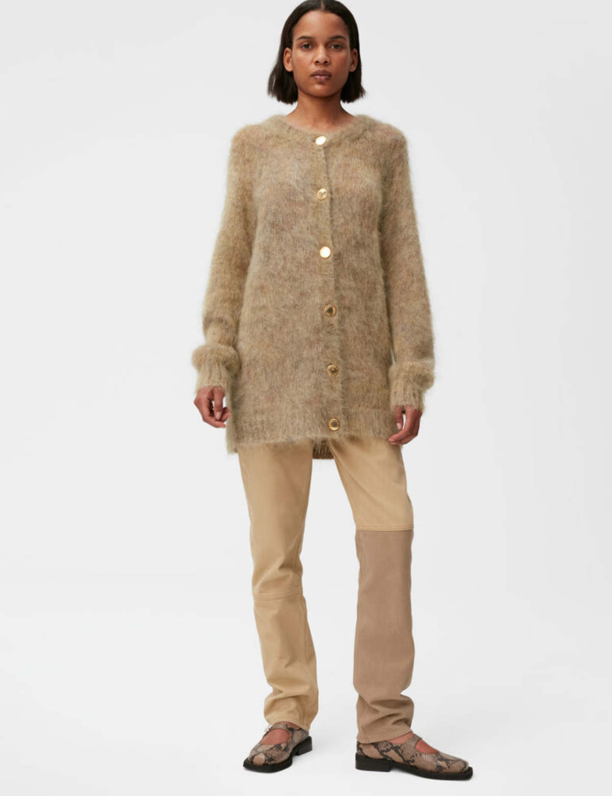 Ganni Brushed Mohair Cardigan - Oak | Garmentory