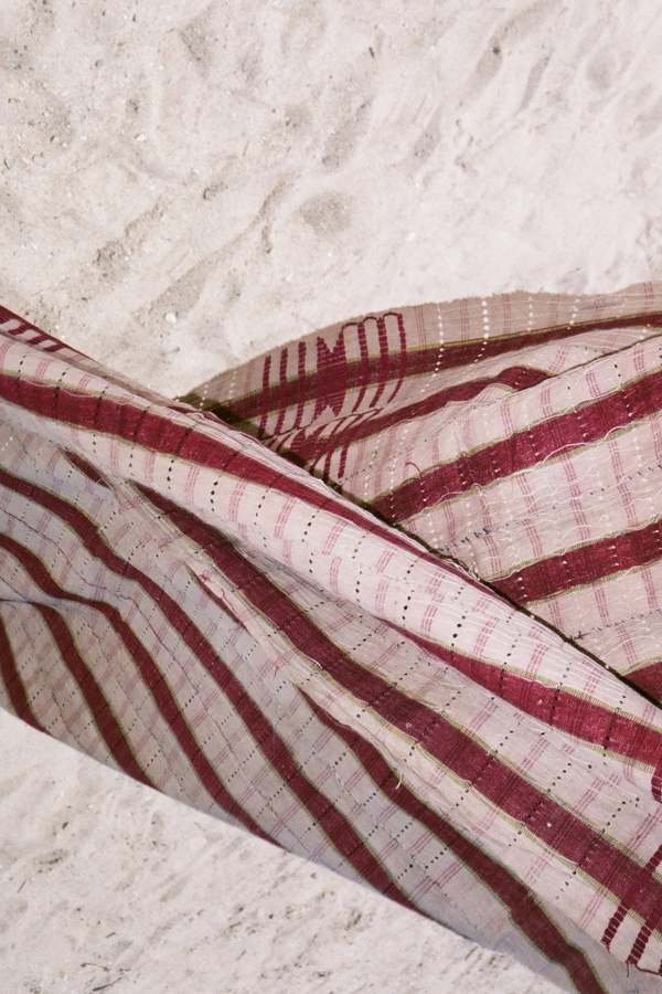 Vintage 100% Silk Shop ASO OKE CLOTH - TAN/BURGUNDY STRIPE | Garmentory