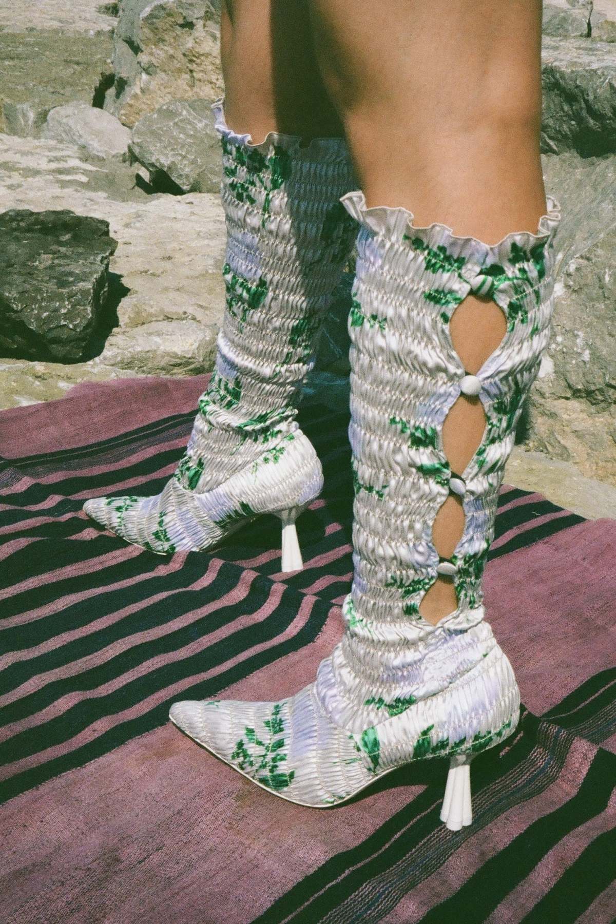 Amy Crookes LOTTIE BOOT - BEIGE WALLPAPER FLORAL | Garmentory