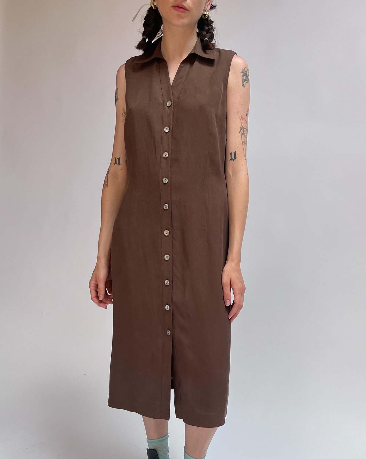 Silk Buttonfront Dress - Chocolate | Garmentory