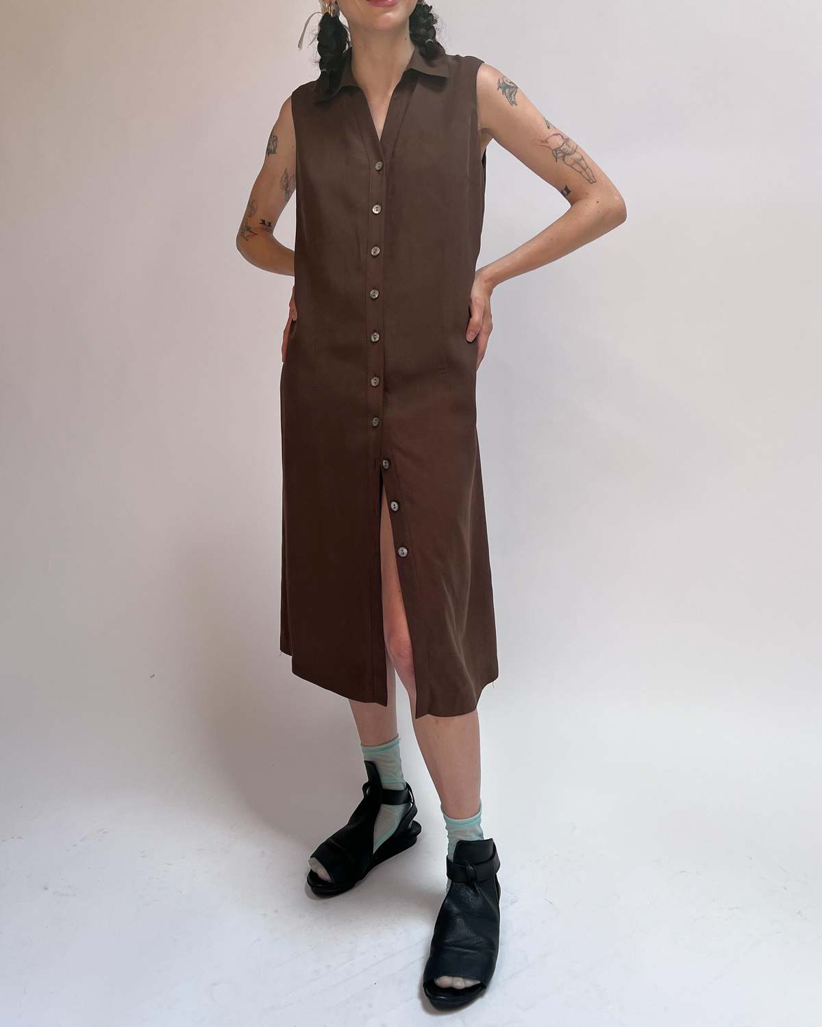 Silk Buttonfront Dress - Chocolate | Garmentory