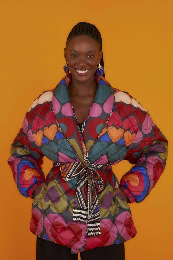 Farm Rio Full Of Hearts Reversible Puffer Jacket - Multi | Garmentory