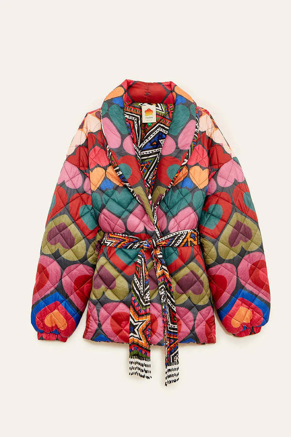 Farm Rio Full Of Hearts Reversible Puffer Jacket - Multi | Garmentory