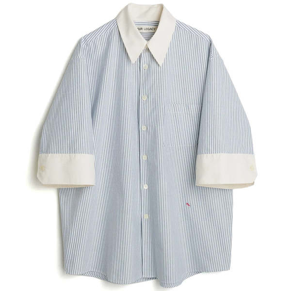 Our Legacy Brat Shirt Shortsleeve - Blue Candy Stripe Oxford | Garmentory