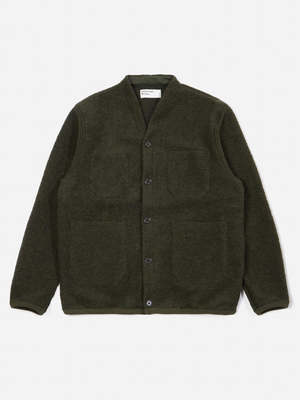 Universal Works Cardigan - Olive Wool Fleece | Garmentory