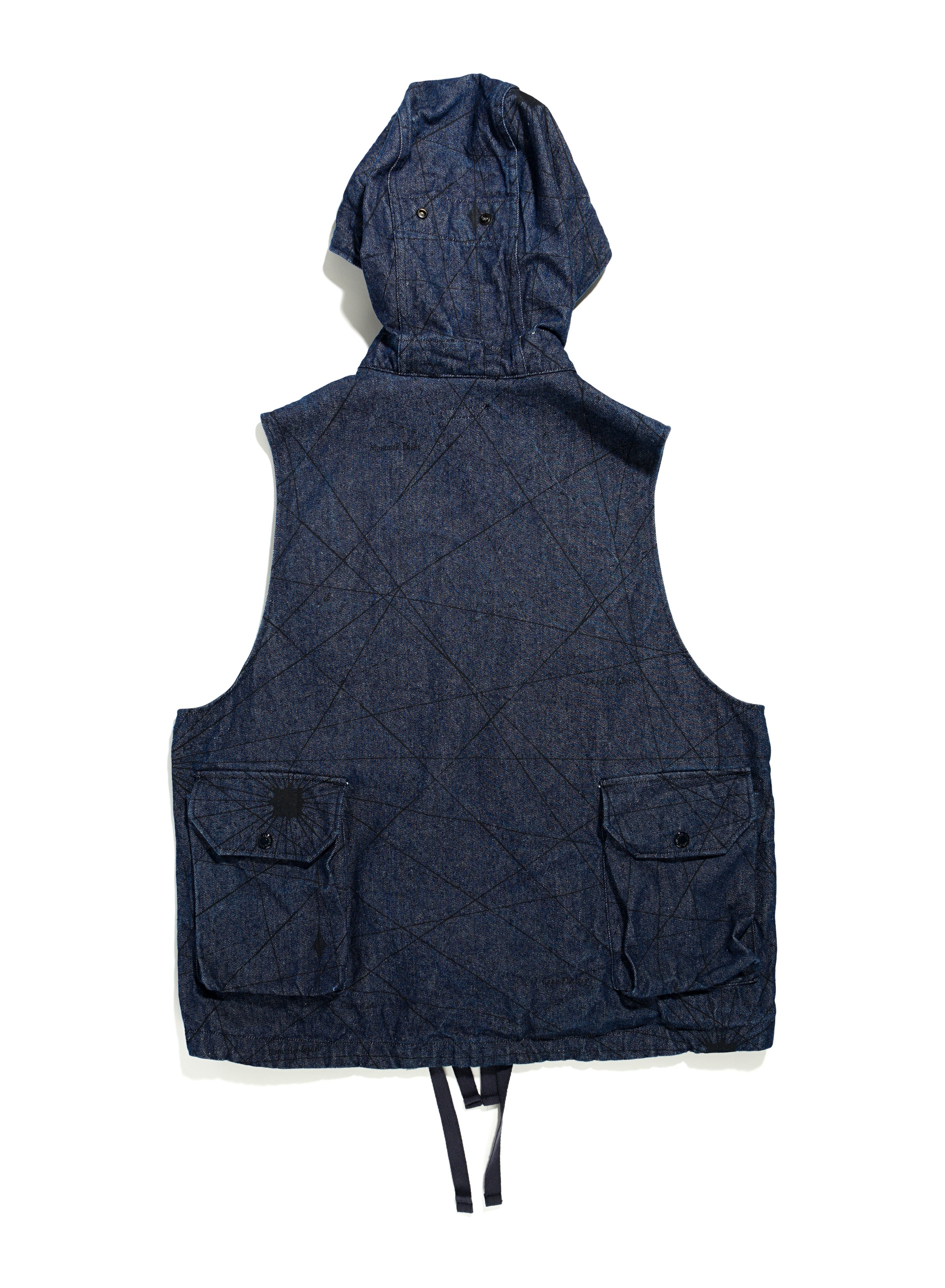 Engineered Garments 12oz Denim Field Vest - Indigo Nautical Print ...