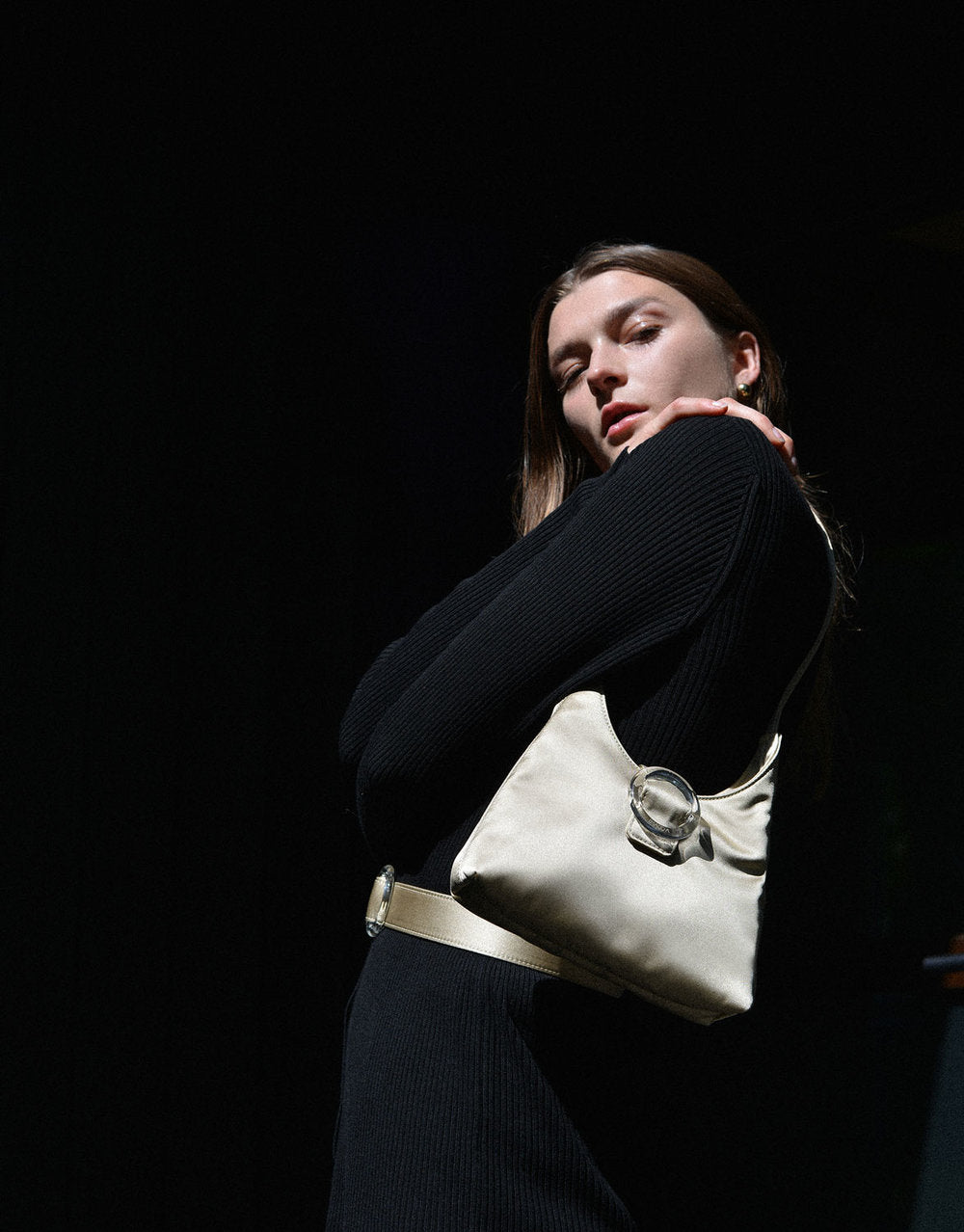 IMAGO-A Nº44 Lucite Buckle Mini - Champagne Satin Sample | Garmentory