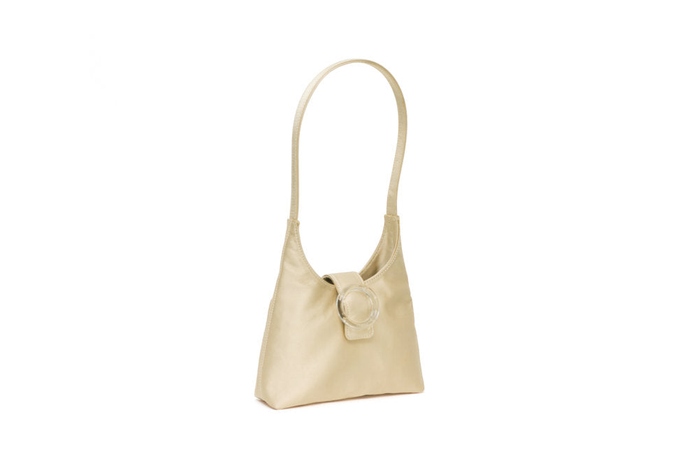 IMAGO-A Nº44 Lucite Buckle Mini - Champagne Satin Sample | Garmentory