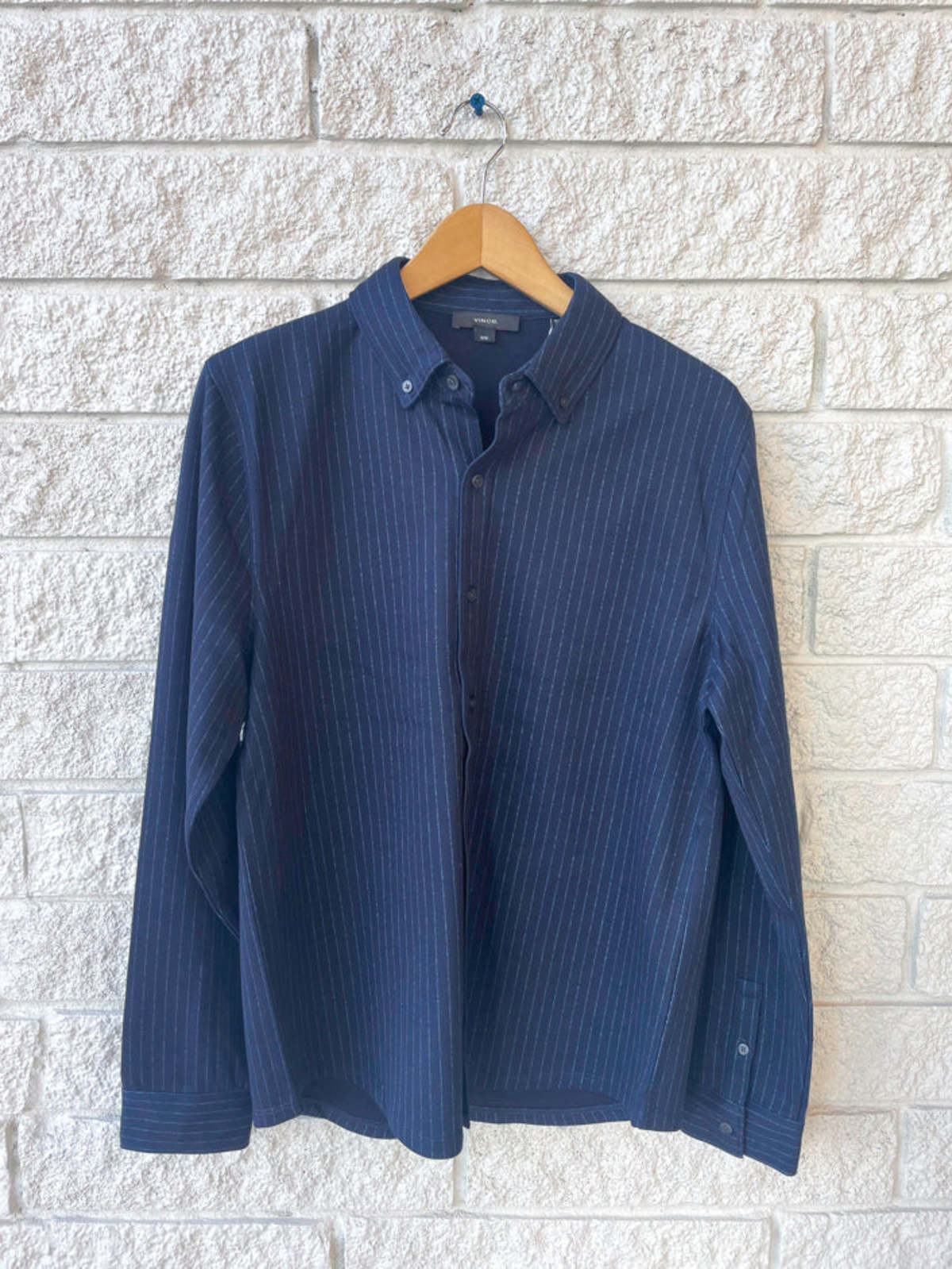 VINCE VERTICAL STRIPE L/S BUTTON DOWN SHIRT | Garmentory