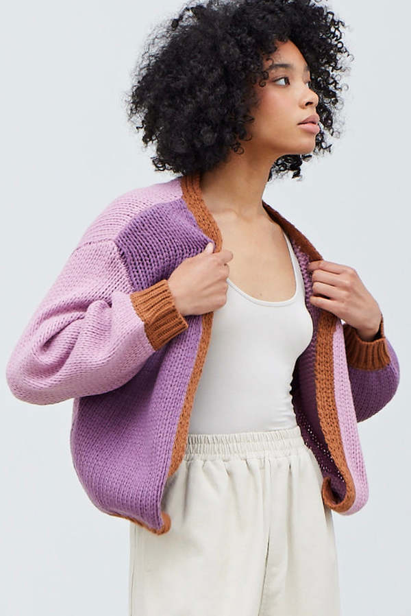 Grade & Gather COLOR BLOCK CARDIGAN - LILAC | Garmentory