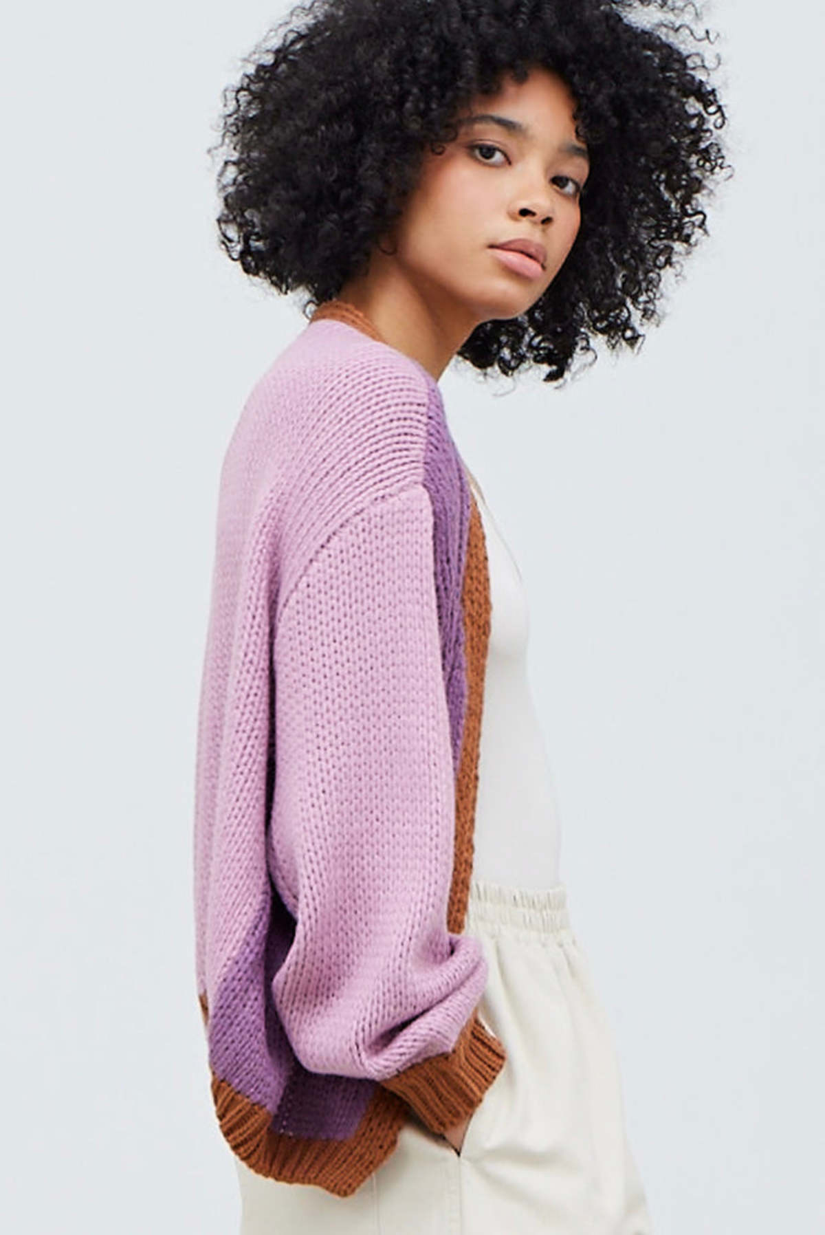 Grade & Gather COLOR BLOCK CARDIGAN - LILAC | Garmentory