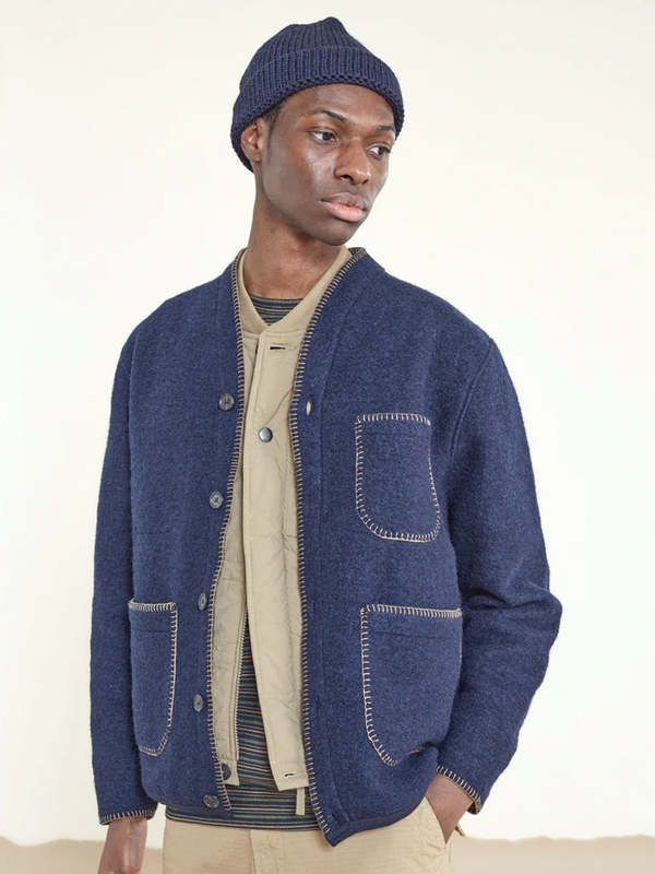 Universal Works Blanket Stitch Cardigan - Navy | Garmentory