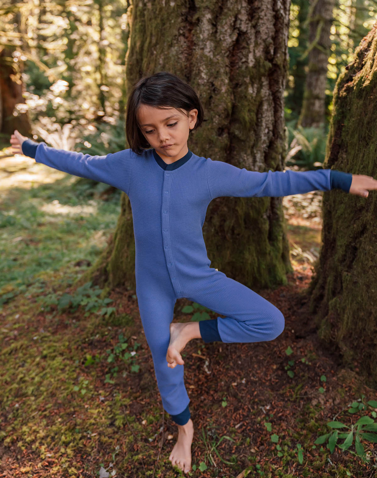 Noble Organic Waffle One-Piece Sleeper in French Blue & Indigo | Garmentory