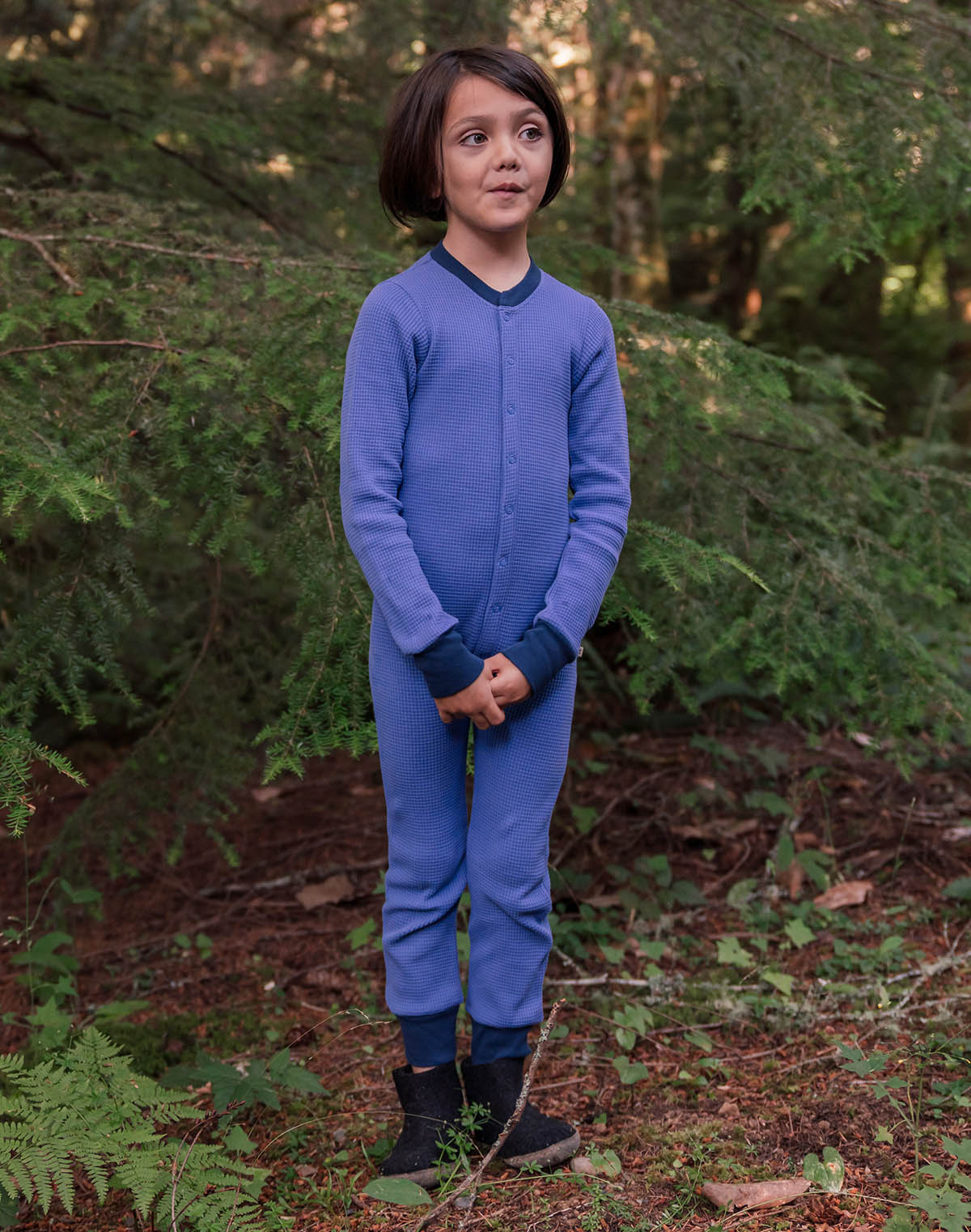 Noble Organic Waffle One-Piece Sleeper in French Blue & Indigo | Garmentory