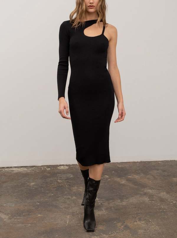 Moon River One Sleeve Cut Out Dress - Black | Garmentory