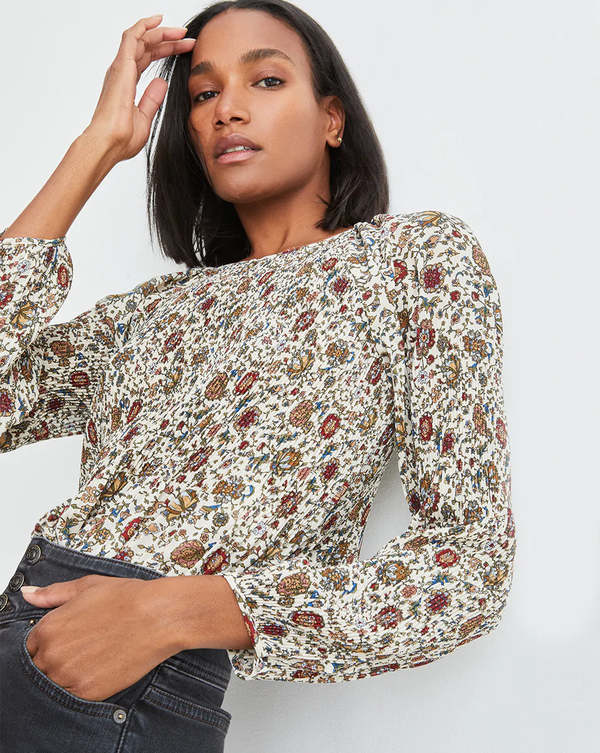 Veronica Beard Lewin Vine-Floral Top - Whitestone Multi | Garmentory