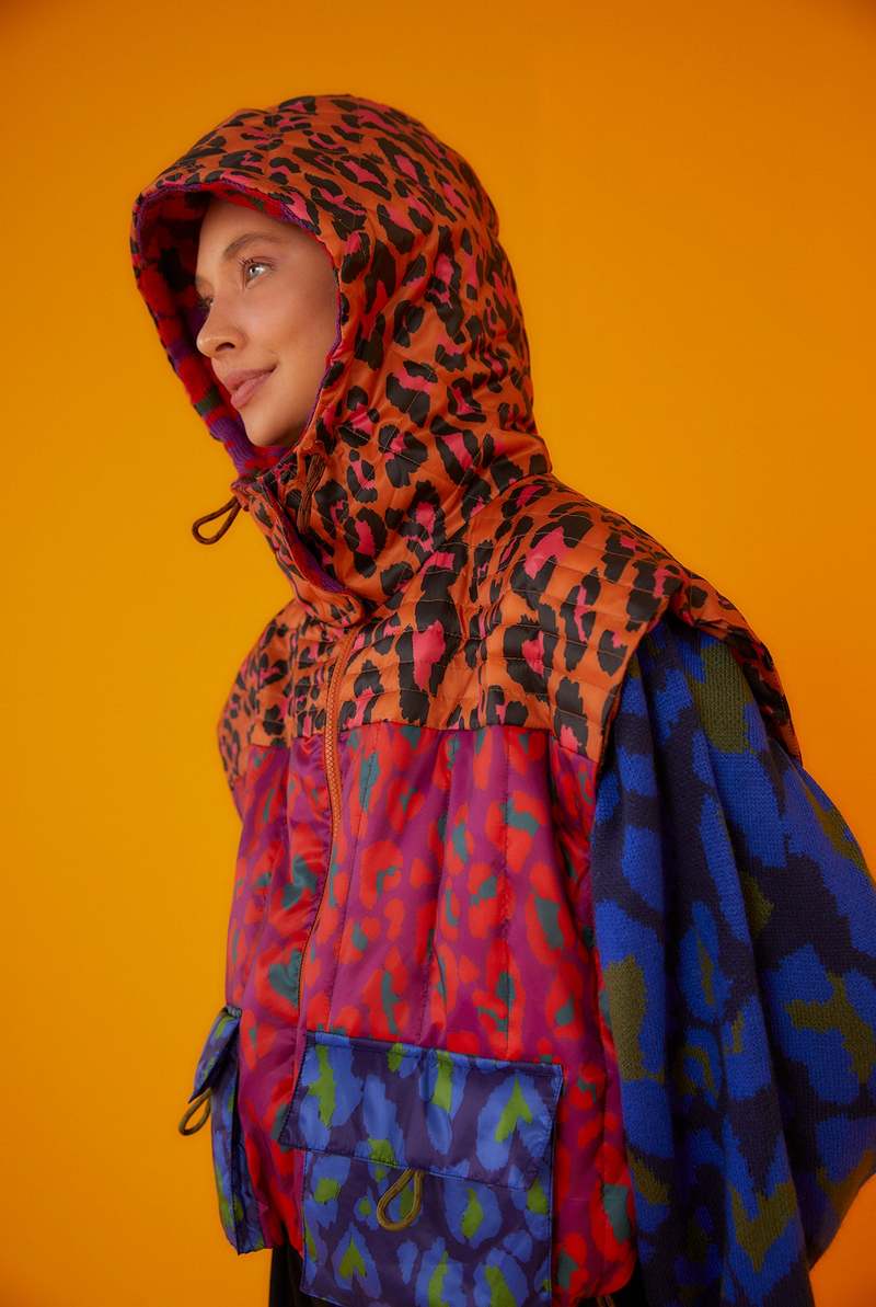 Farm Rio MIXED LEOPARD POP CROPPED PUFFER - Multi | Garmentory