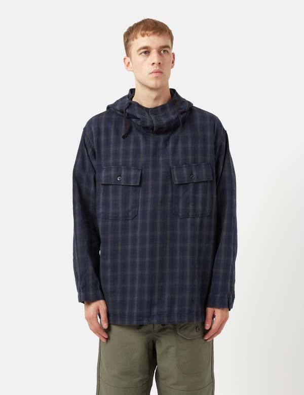 Engineered Garments Cotton Flannel Plaid Cagoule - Navy Blue/Grey ...