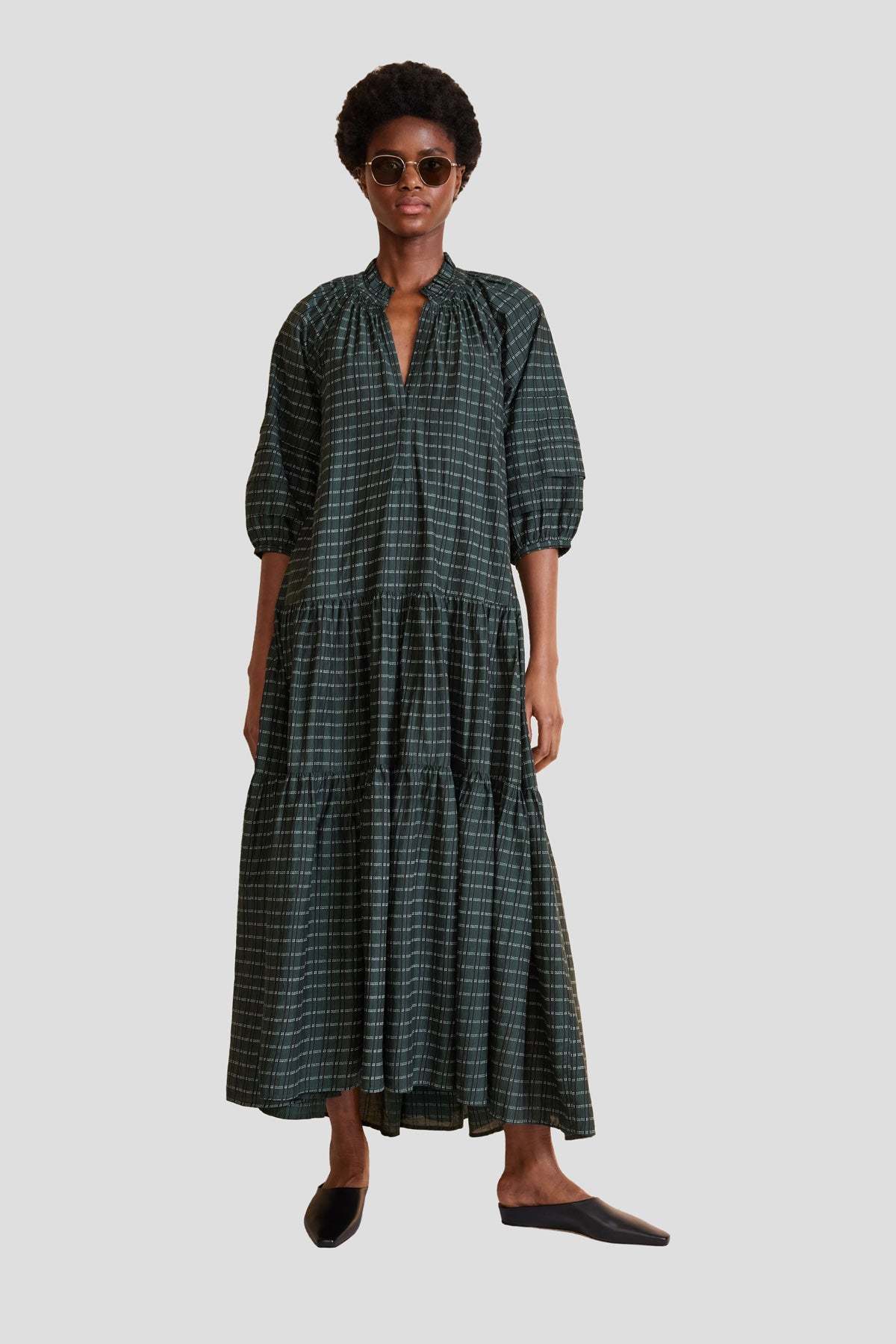 Apiece Apart Trinidad Maxi Dress - Printed Madras Green | Garmentory